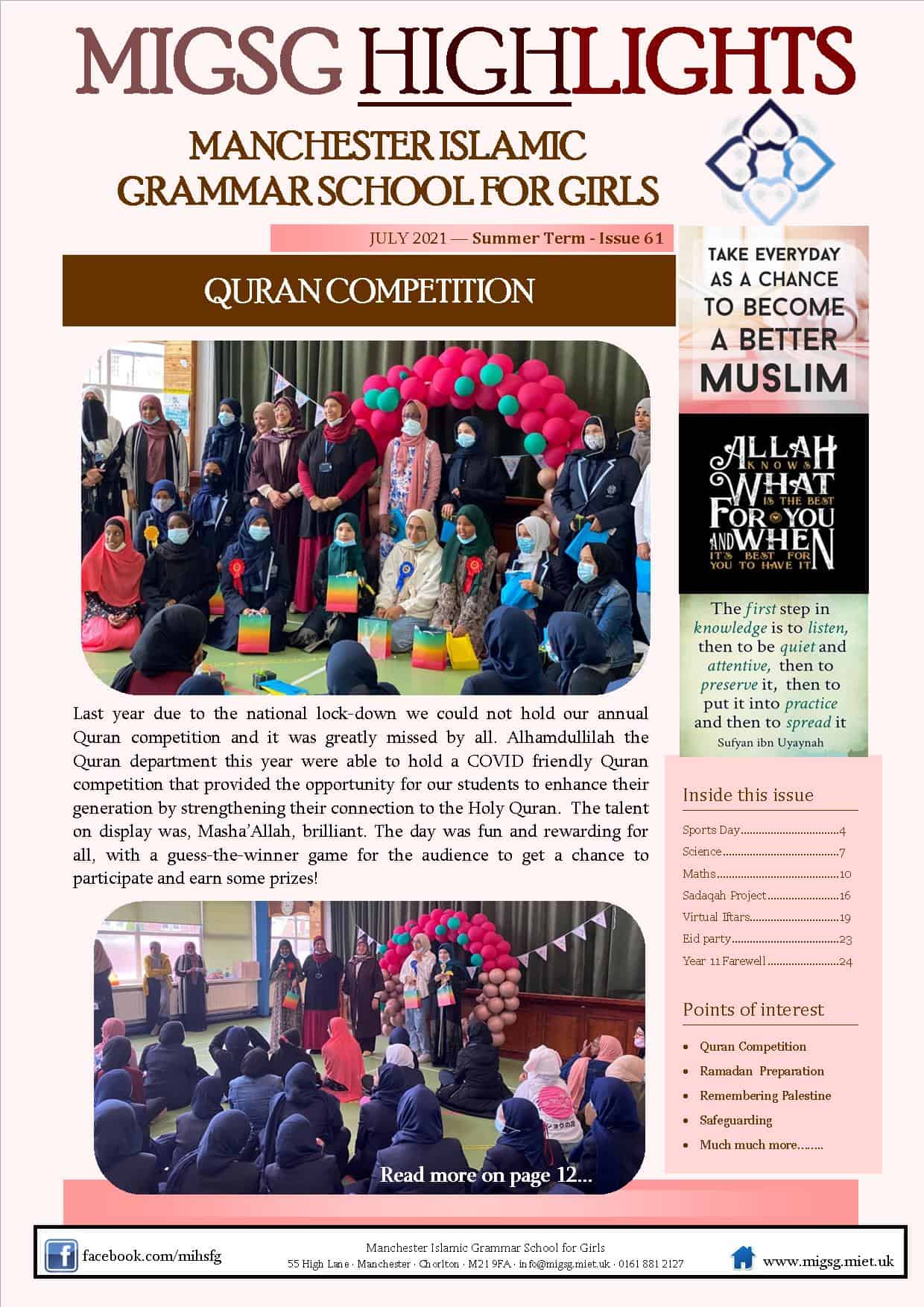 Summer Newsletter 2021 - MIGSG - Manchester Islamic High School for Girls